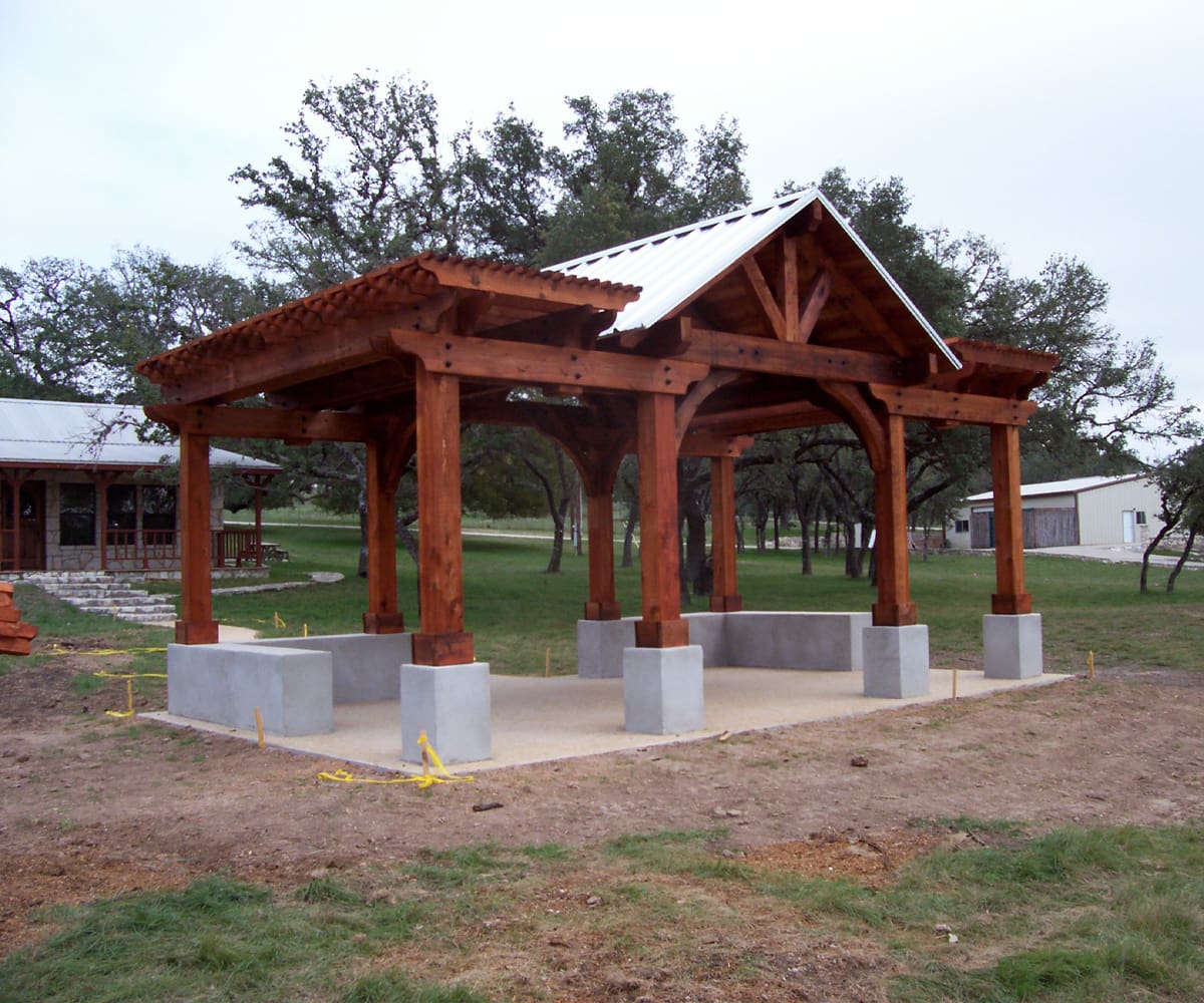 Pavilion Pergola Combo with Slatted Wall | Big Timber Structures